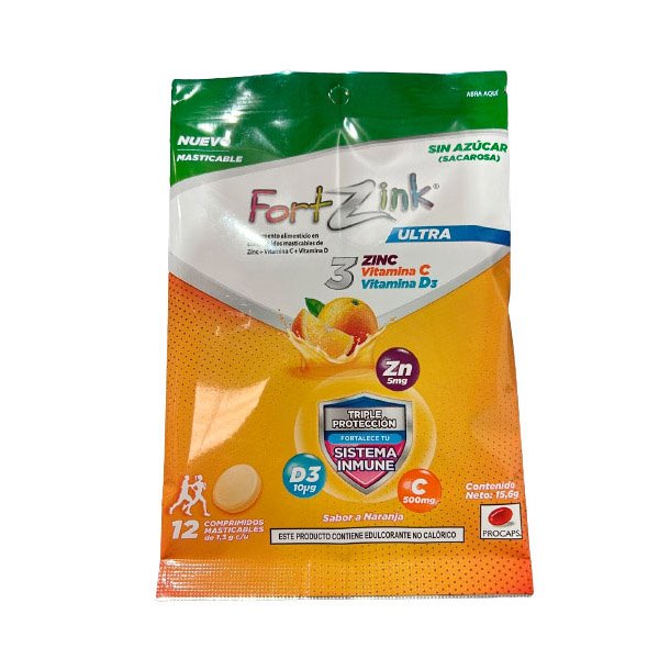 FORTZINK ULTRA COMP MASTICALE X 12 UND SOBRE (VITAMINA C CON ZINC)